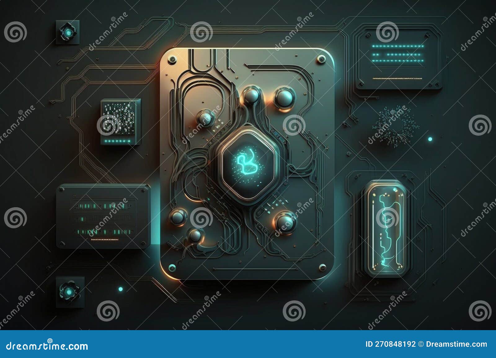 A Futuristic Tech Background with Mainboard Connectors and Connected ...