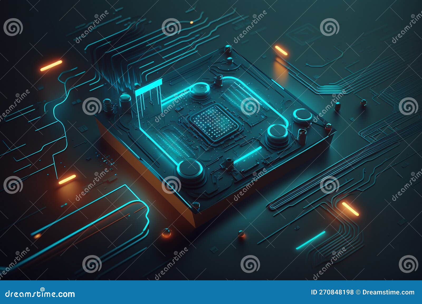 A Futuristic Tech Background with Mainboard Connectors and Connected ...