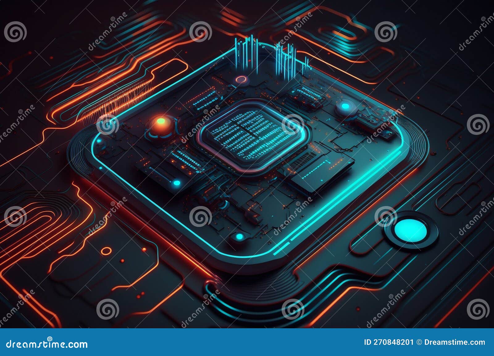 A Futuristic Tech Background with Mainboard Connectors and Connected ...