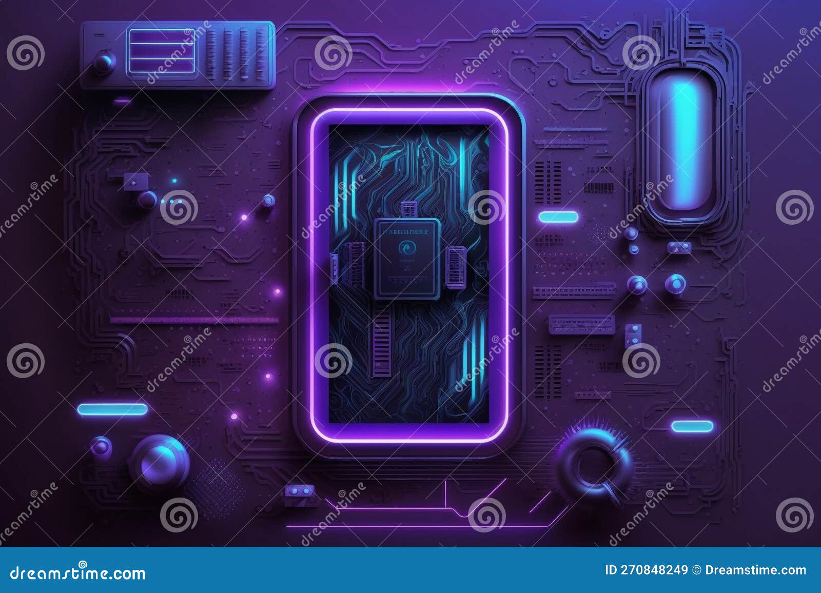 A Futuristic Tech Background with Mainboard Connectors and Connected ...