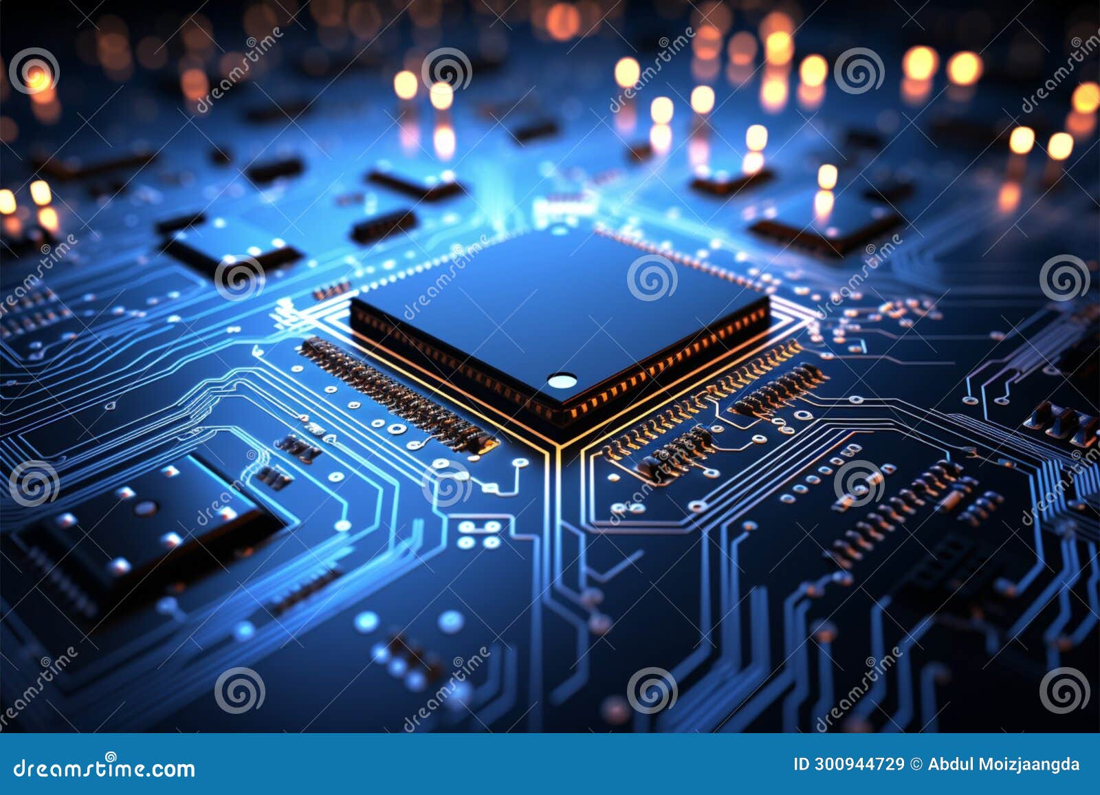 Futuristic Tech Circuit Board Background in Blue, 3D Rendering Stock ...