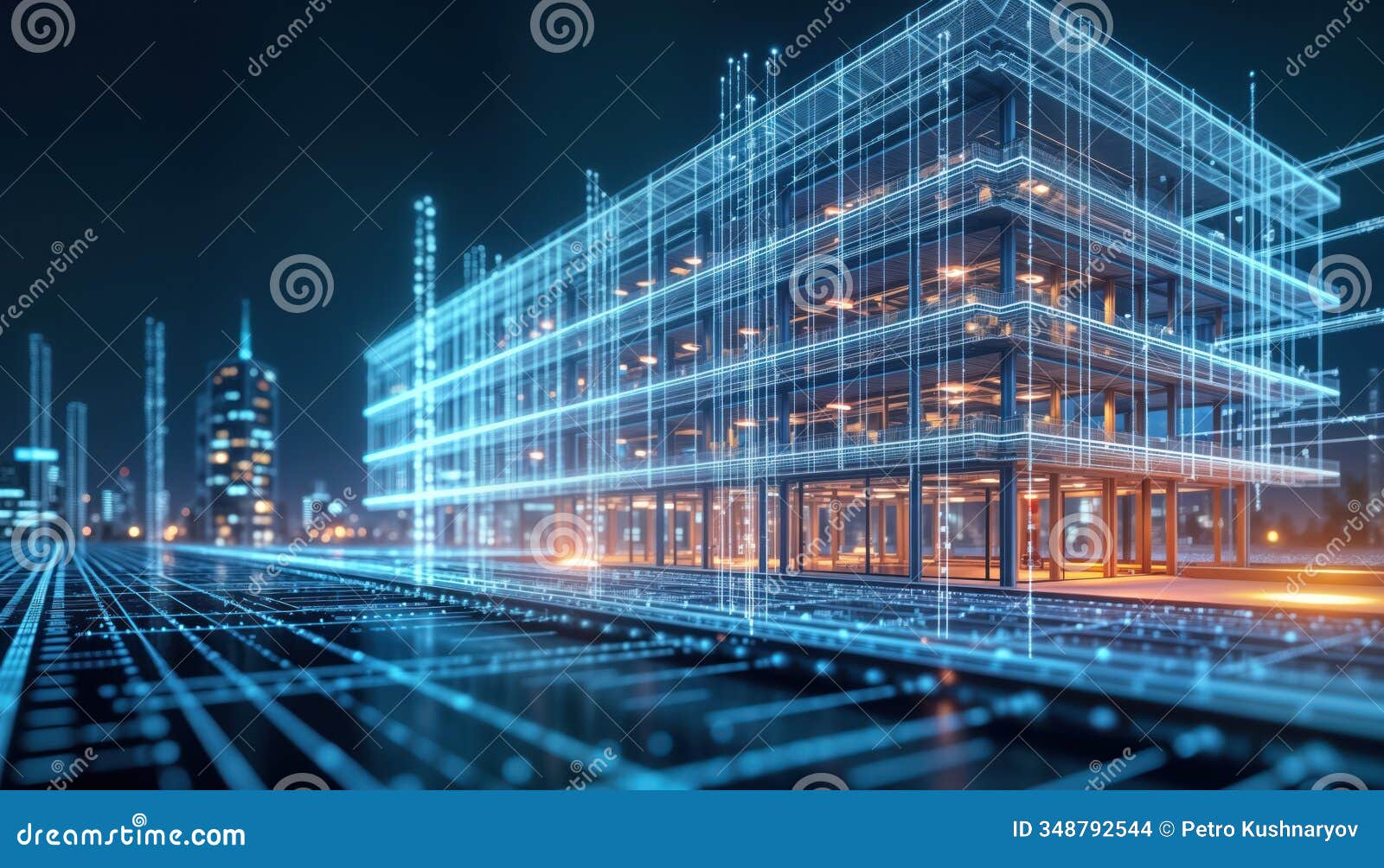 Futuristic Tech Construction Illustration Shows Smart Building Design ...