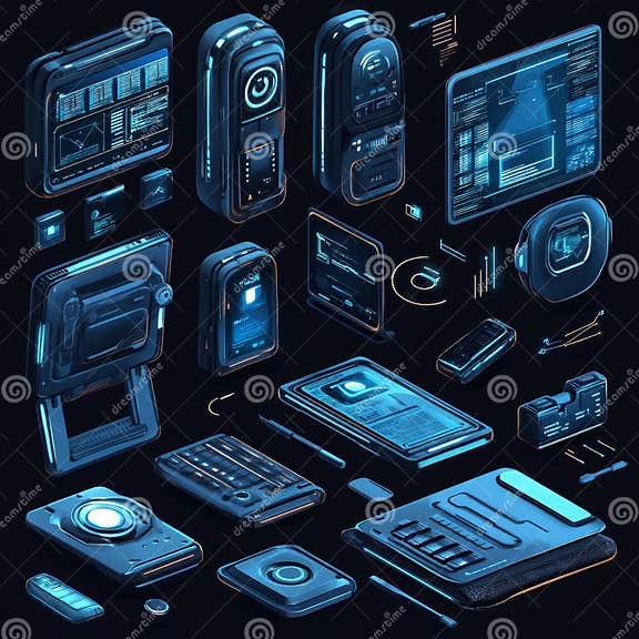 Futuristic Tech Devices Sci Fi User Interface Cyberpunk Gadgets Neon ...
