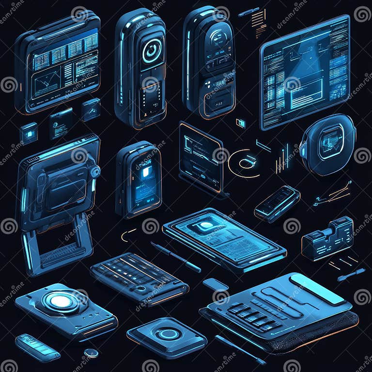 Futuristic Tech Devices Sci Fi User Interface Cyberpunk Gadgets Neon ...