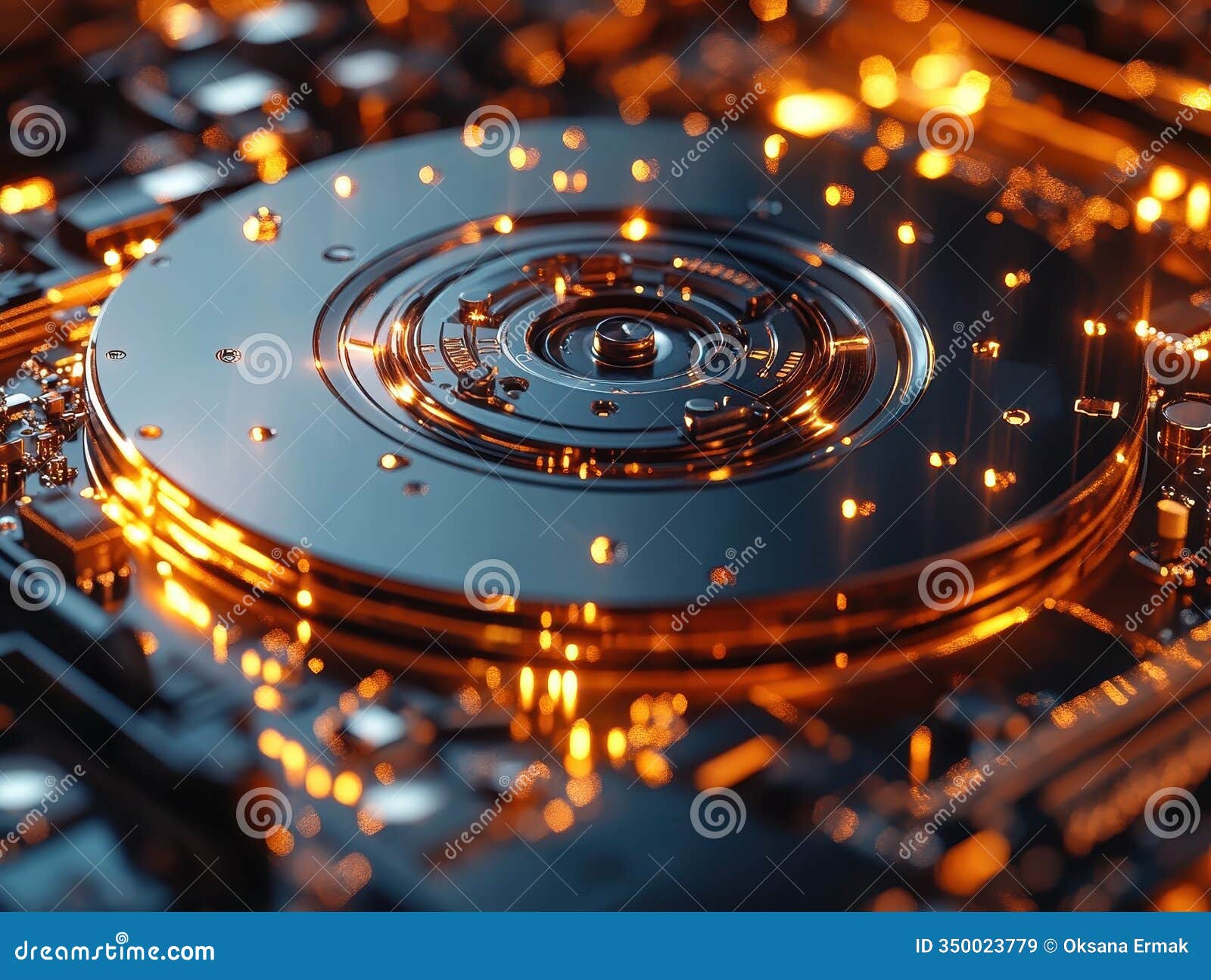 Futuristic Tech Disc with Metallic Details and Glowing Elements Stock ...