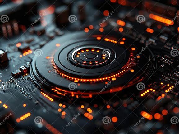 Futuristic Tech Disc with Metallic Details and Glowing Elements Stock ...