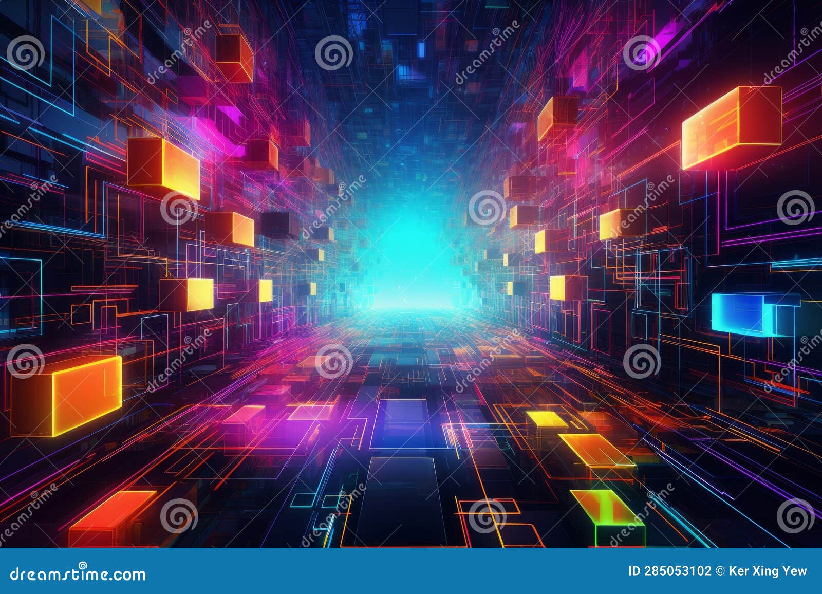 Futuristic Tech Illustration with Neon Colors Stock Illustration ...