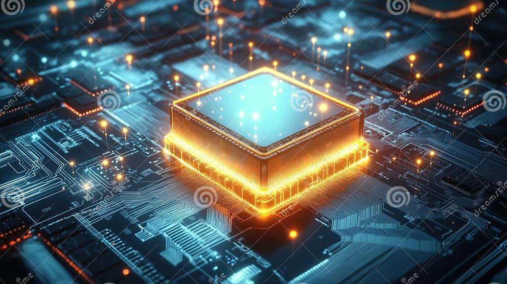 Futuristic Tech Illustration Shows Glowing Cpu on Circuit Board ...