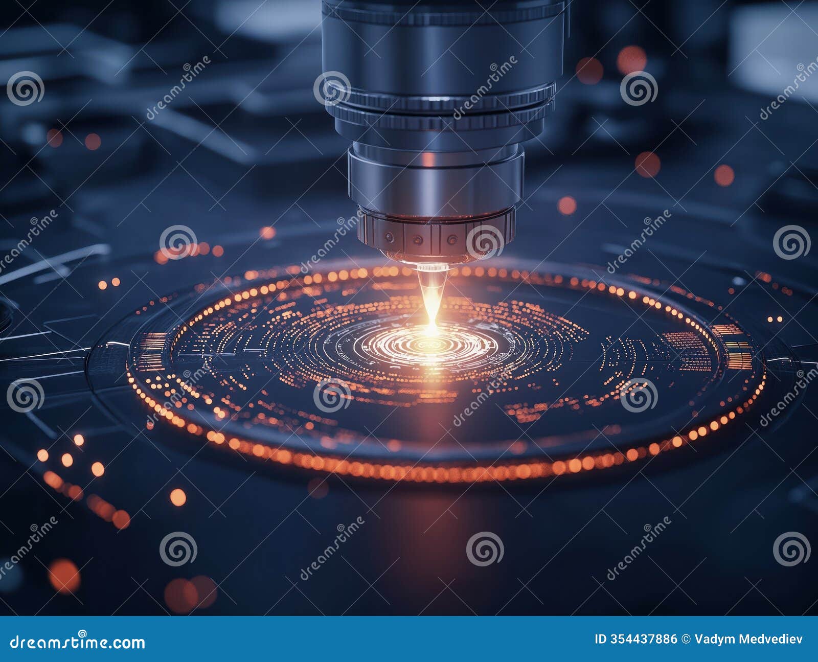 Futuristic Tech Manufacturing Process. Advanced Robotic Arm Operates ...