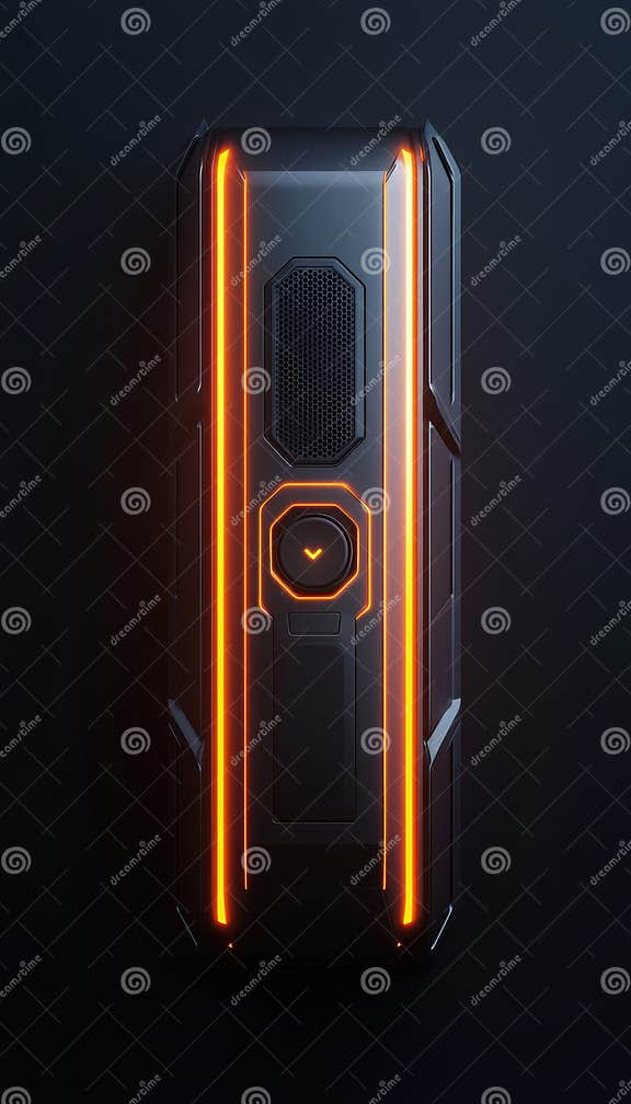 Futuristic Tech Sticker on Modern Black Speaker with Dynamic Lighting ...