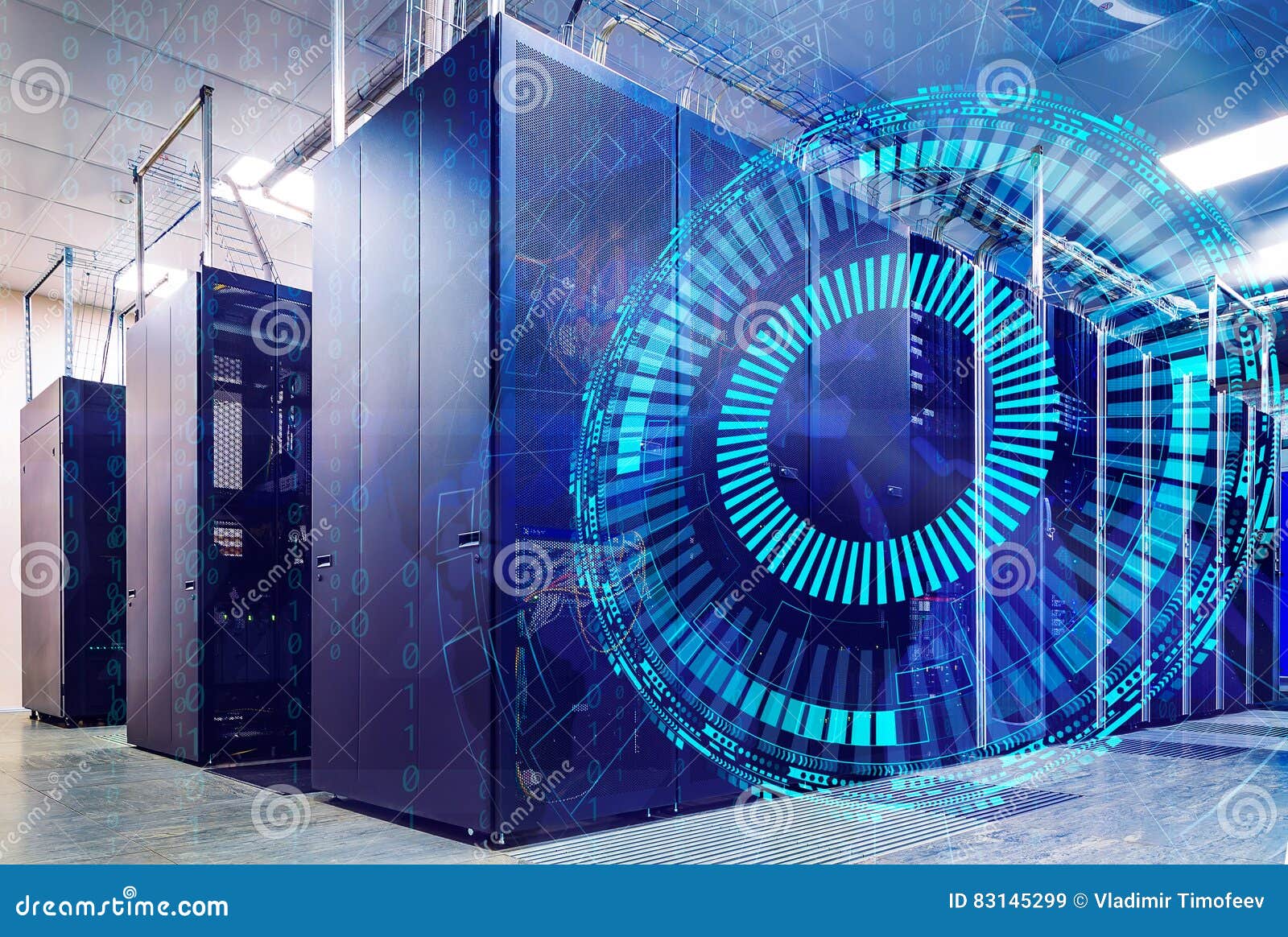 Futuristic Techno Design on Background of Supercomputer Data Center ...