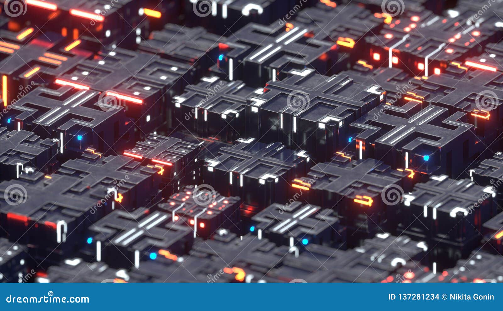 Futuristic Techno Structure of Metalic Cubes 3D Rendering Stock ...