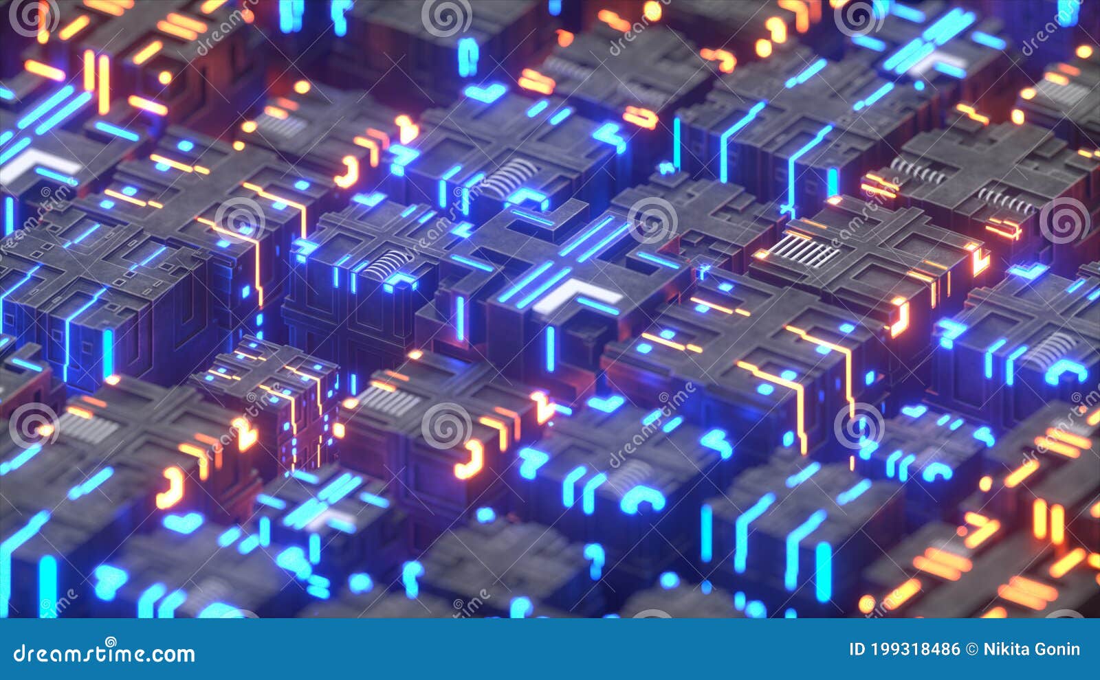 Futuristic Techno Structure of Metallic Cubes 3D Render Illustration ...