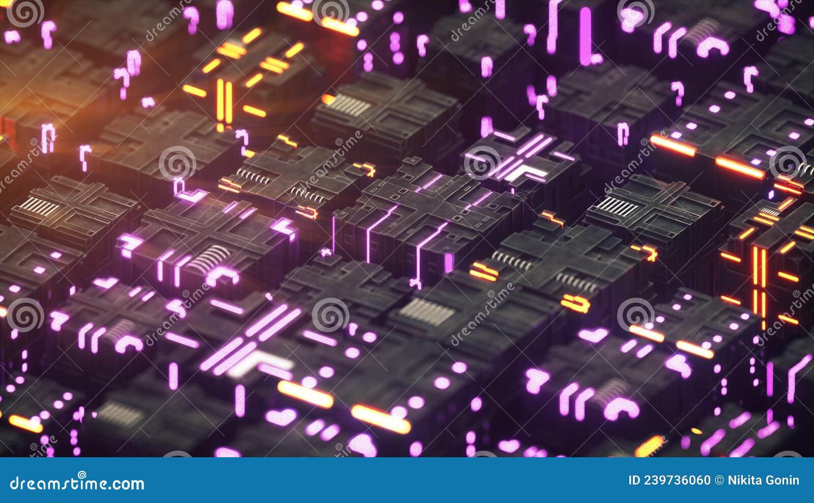 Futuristic Techno Structure of Metallic Cubes 3D Render Illustration ...