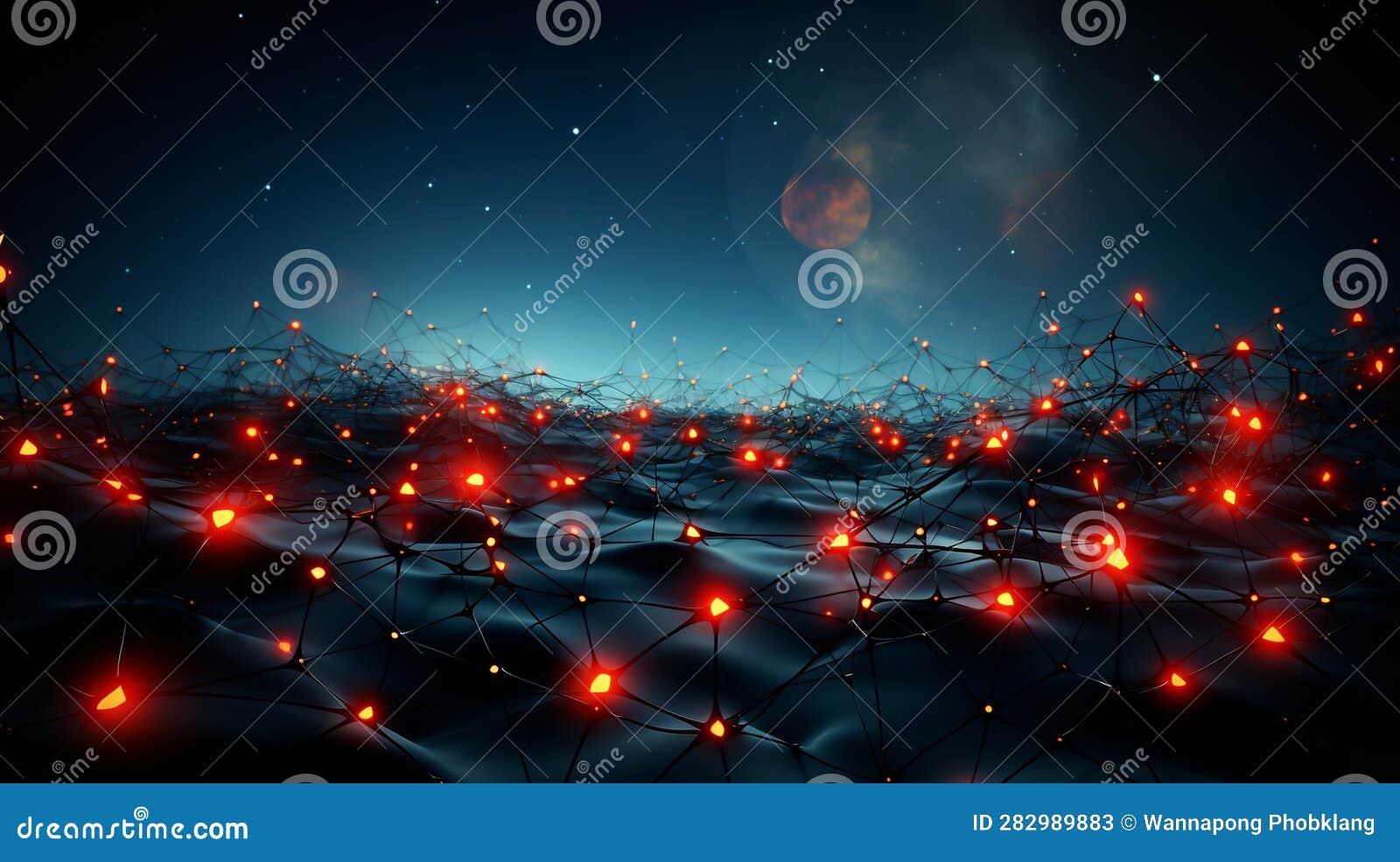 Futuristic Technological Connection Abstract Digital Network with Red ...