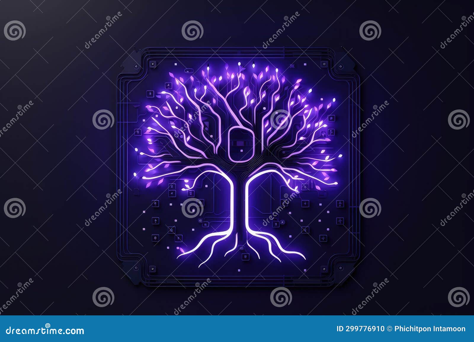 Futuristic Technological Tree, in Black Background, Generative Ai Stock ...