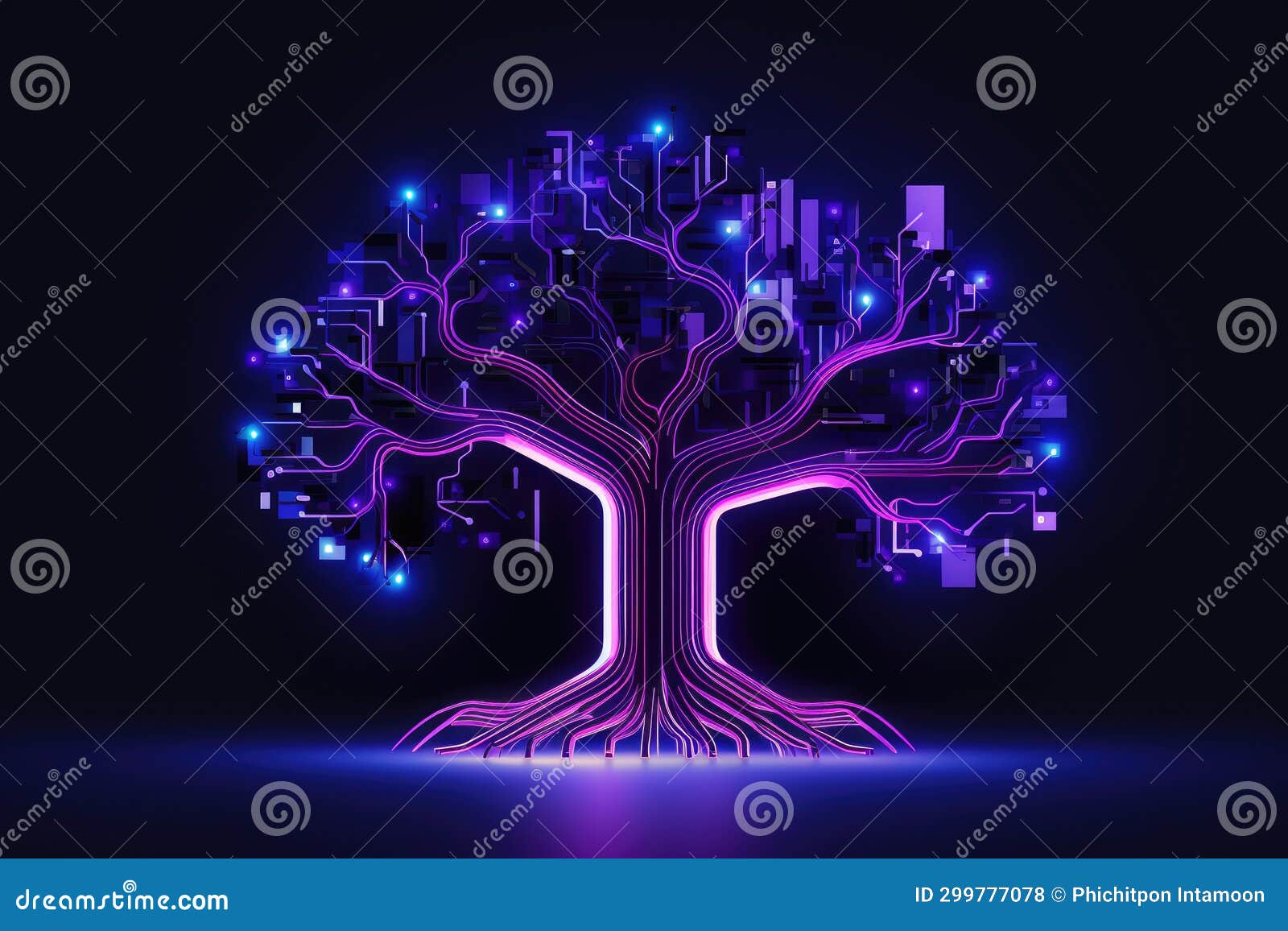 Futuristic Technological Tree, in Black Background, Generative Ai Stock ...