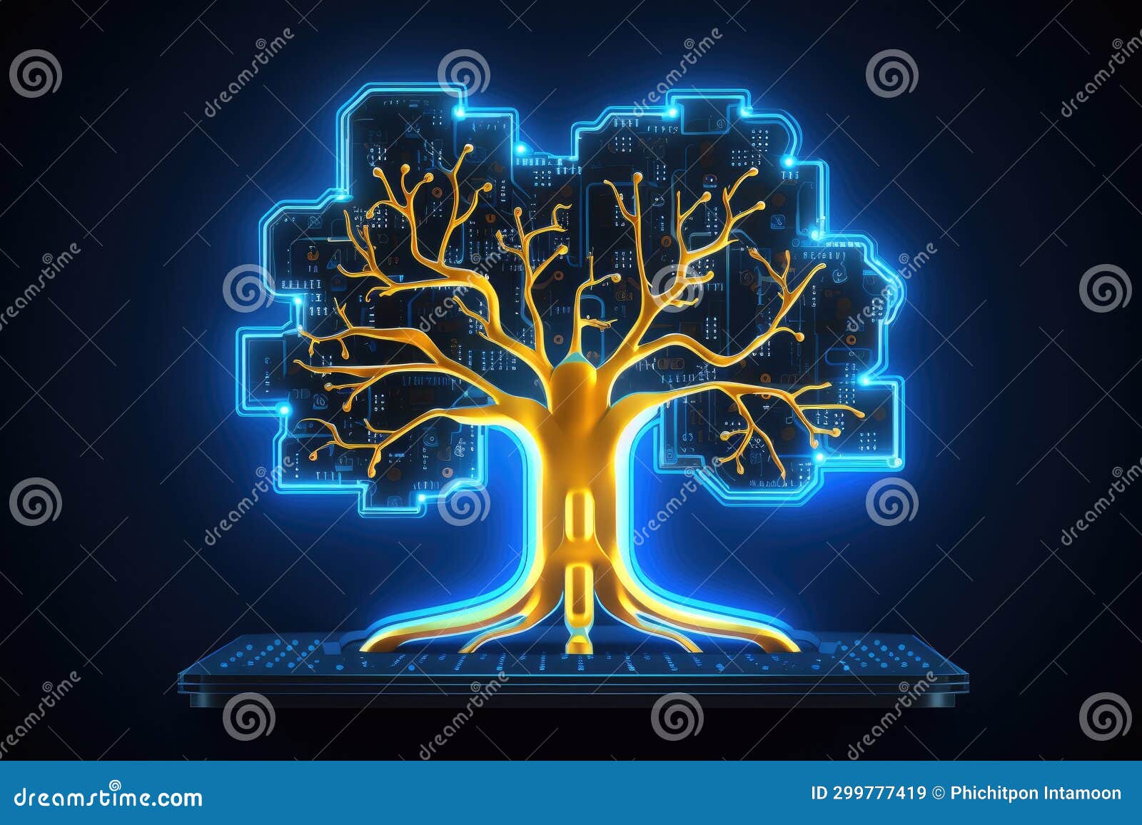 Futuristic Technological Tree, in Black Background, Generative Ai Stock ...