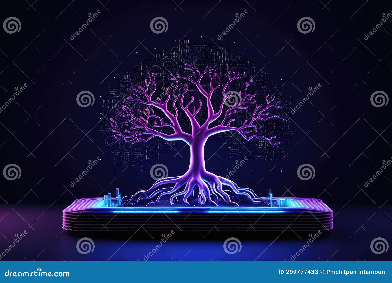 Futuristic Technological Tree, in Black Background, Generative Ai Stock ...