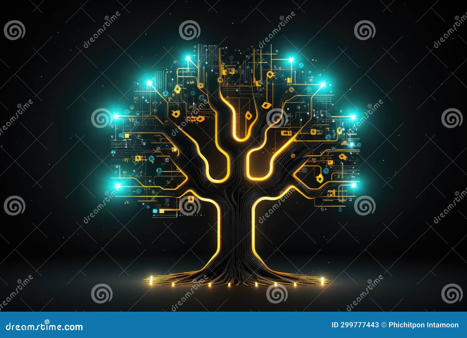 Futuristic Technological Tree, in Black Background, Generative Ai Stock ...