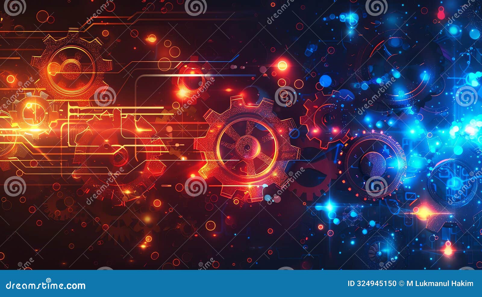 Futuristic Technology Background with Glowing Gears and Circuitry ...