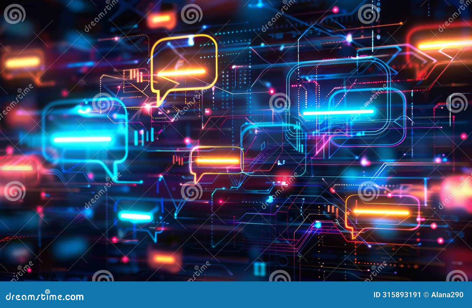Futuristic Technology Background with Message Speech Bubbles Stock ...