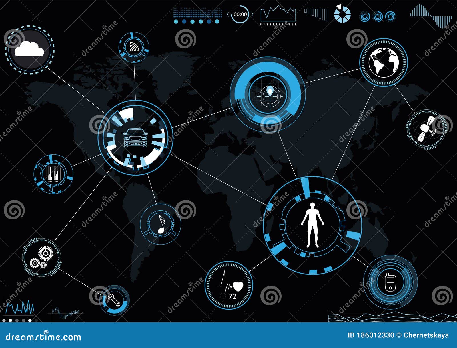 Futuristic Technology - Car Driving Control. Scheme with Icons and ...