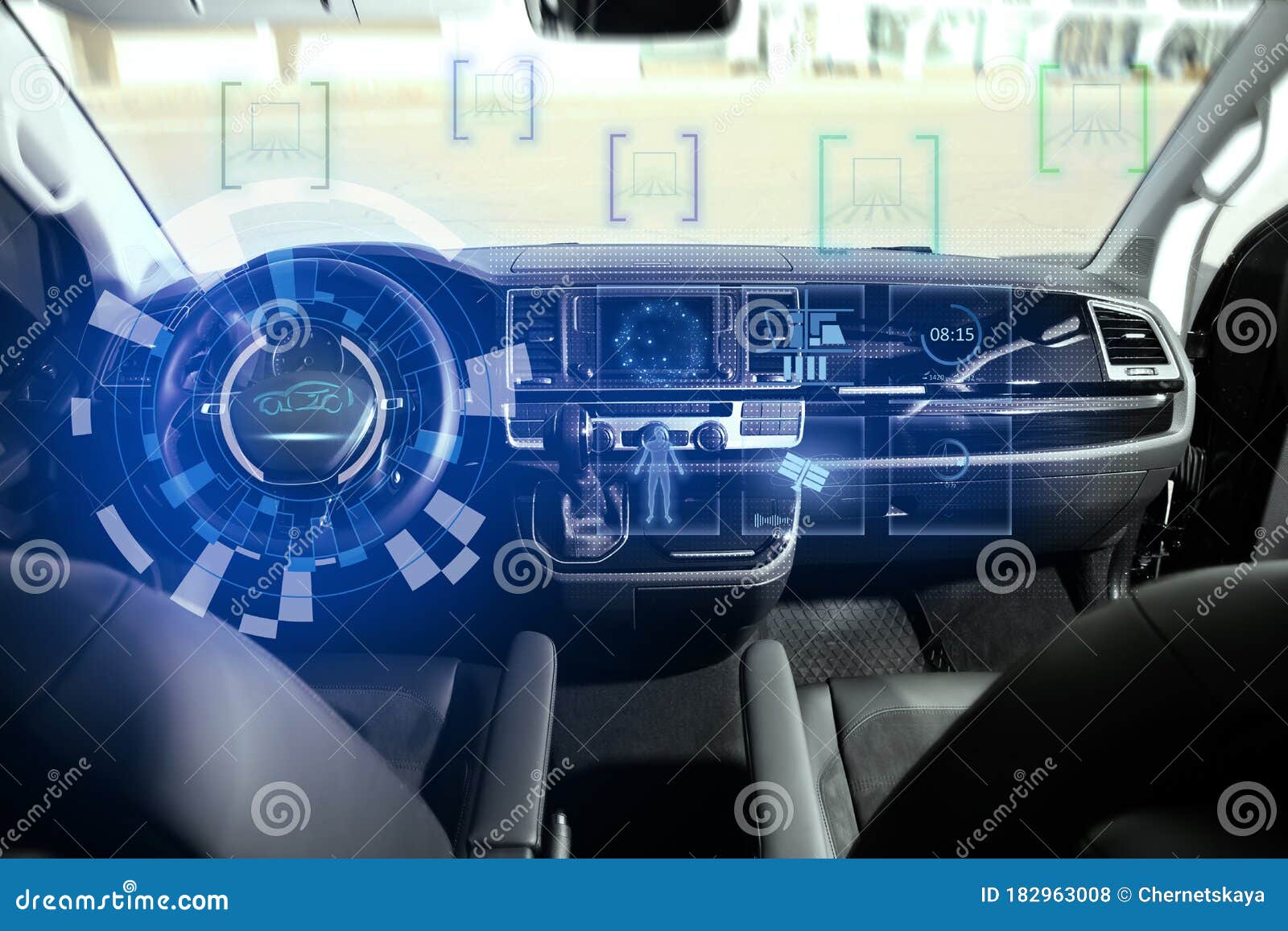 Futuristic. Car Interior with Graphical User Interface Stock ...