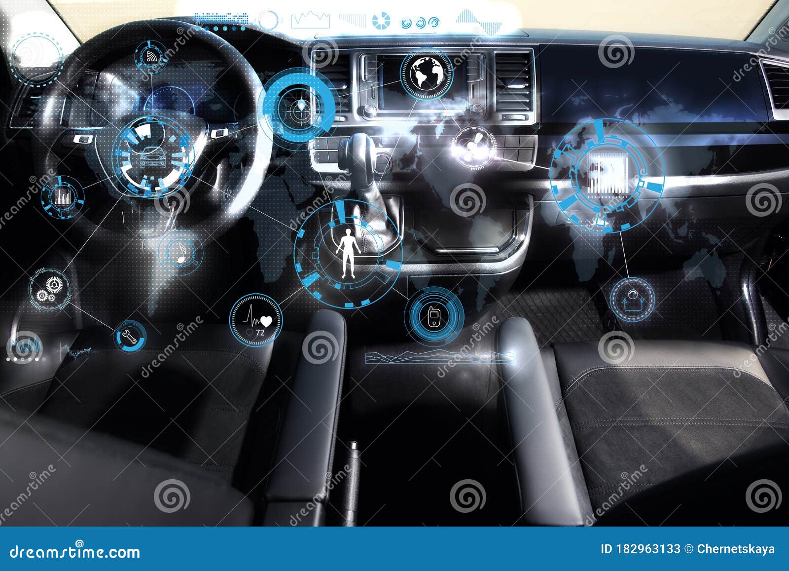 Futuristic. Car Interior with Graphical User Interface Stock ...