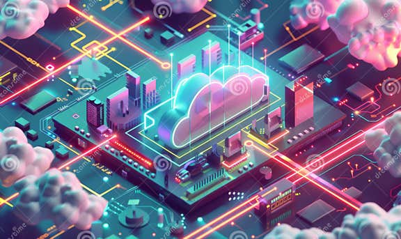 Futuristic Technology Concept, Cloud Computing Concept. Technological Interface and Clouds with ...