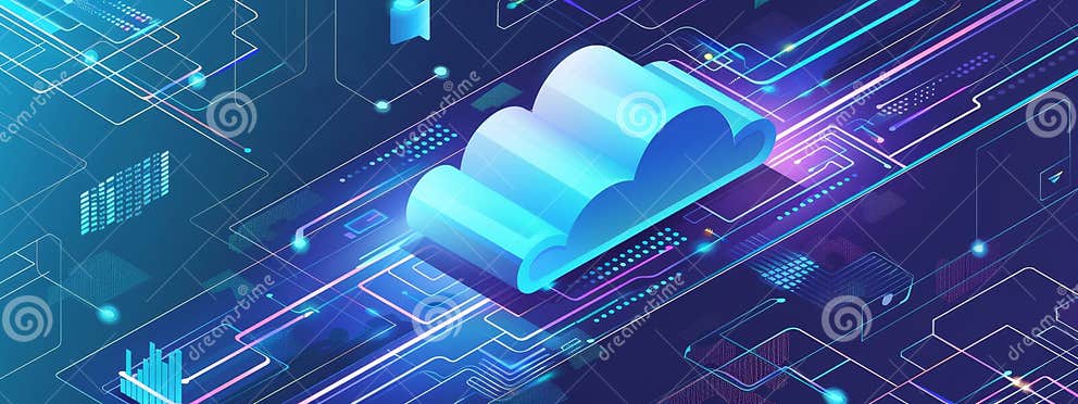 Futuristic Technology Concept, Cloud Computing Concept. Technological Interface and Clouds with ...