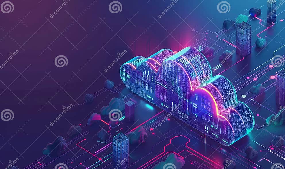 Futuristic Technology Concept, Cloud Computing Concept. Technological Interface and Clouds with ...