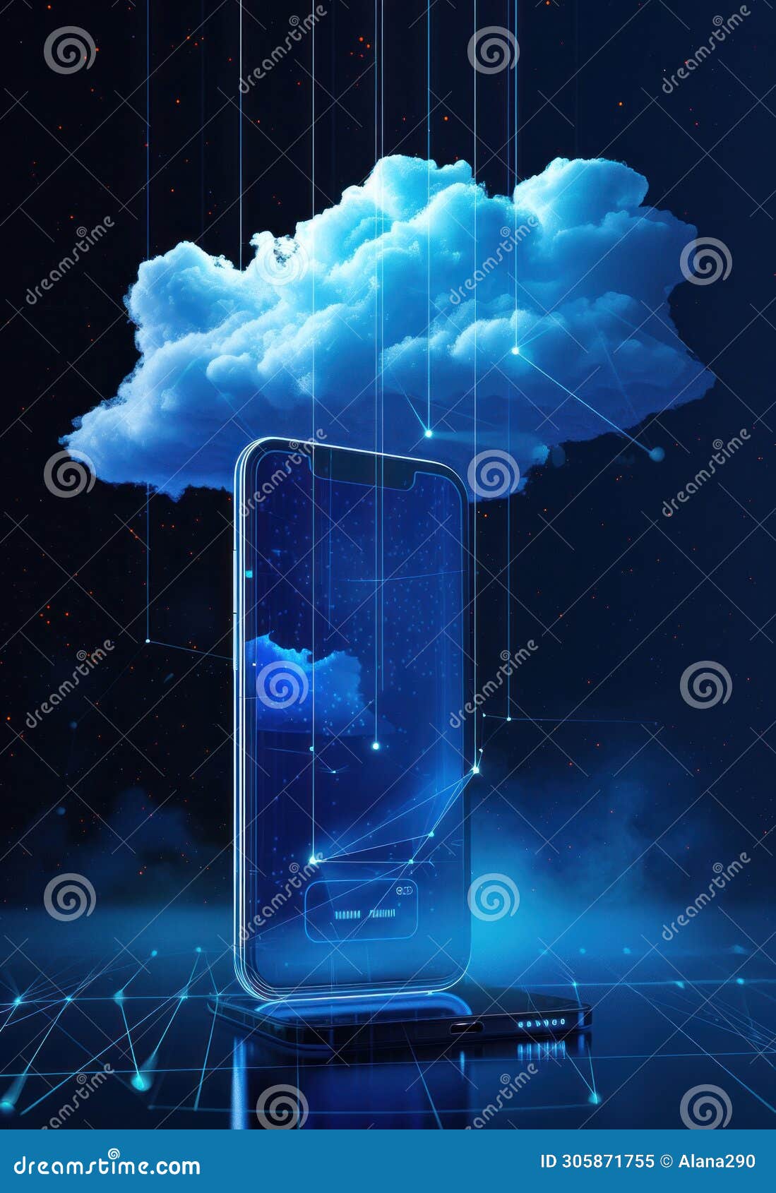Futuristic Technology Concept, Cloud Computing Concept. Phone with Technological Interface and ...