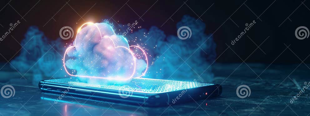 Futuristic Technology Concept, Cloud Computing Concept. Phone with Technological Interface and ...