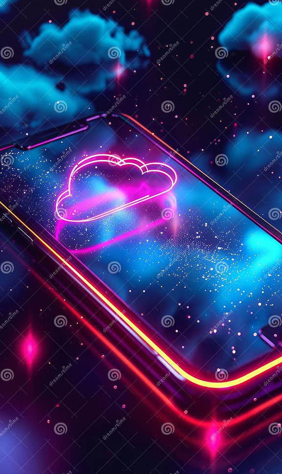 Futuristic Technology Concept, Cloud Computing Concept. Phone with Technological Interface and ...