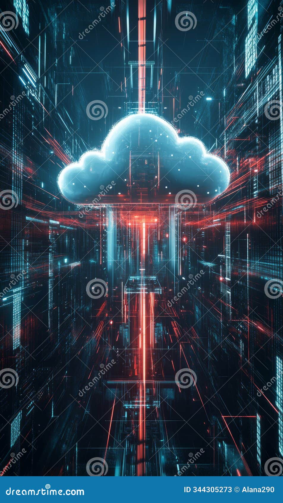 Futuristic Technology Concept, Cloud Computing Concept. Cloud Symbol with Glowing Connection ...