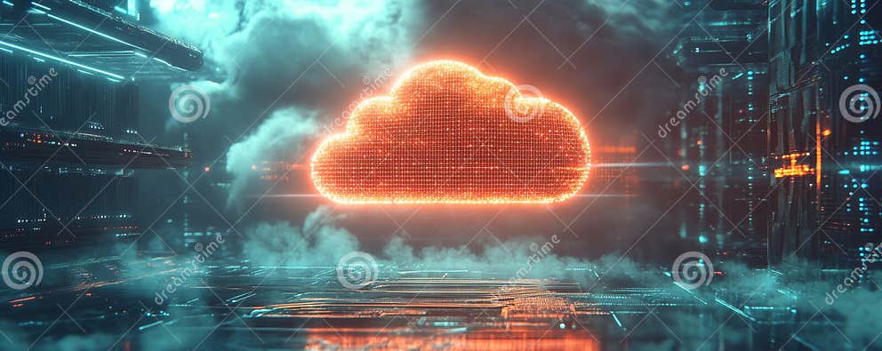 Futuristic Technology Concept, Cloud Computing Concept. Cloud Symbol with Glowing Connection ...