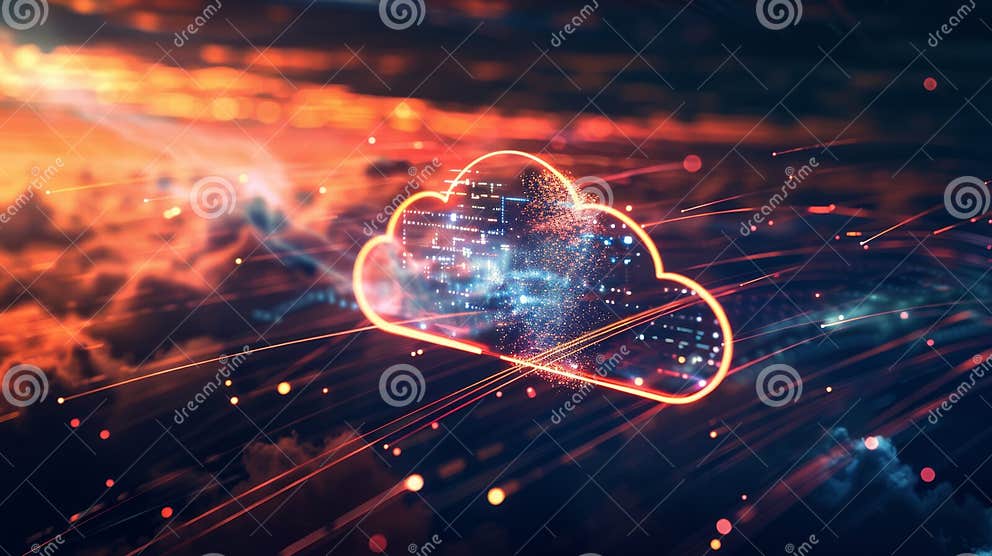 Futuristic Technology Concept, Cloud Computing Concept. Technological Interface and Clouds Stock ...