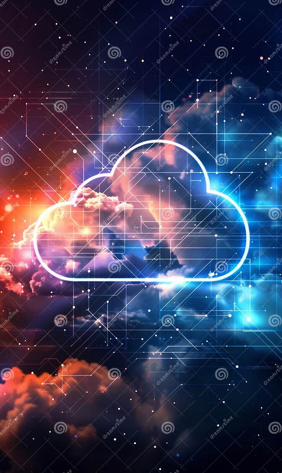 Futuristic Technology Concept, Cloud Computing Concept. Technological Interface and Clouds Stock ...