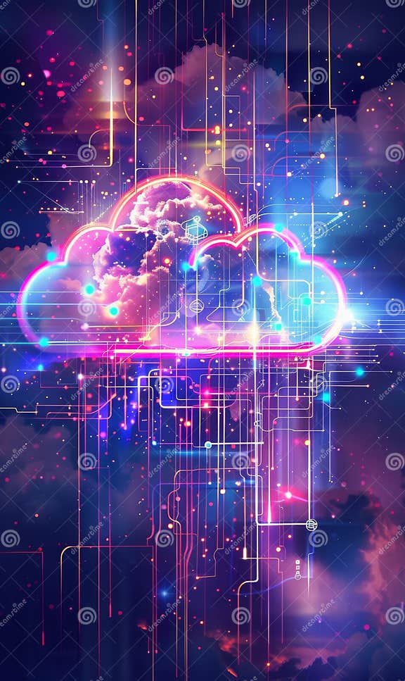 Futuristic Technology Concept, Cloud Computing Concept. Technological Interface and Clouds Stock ...