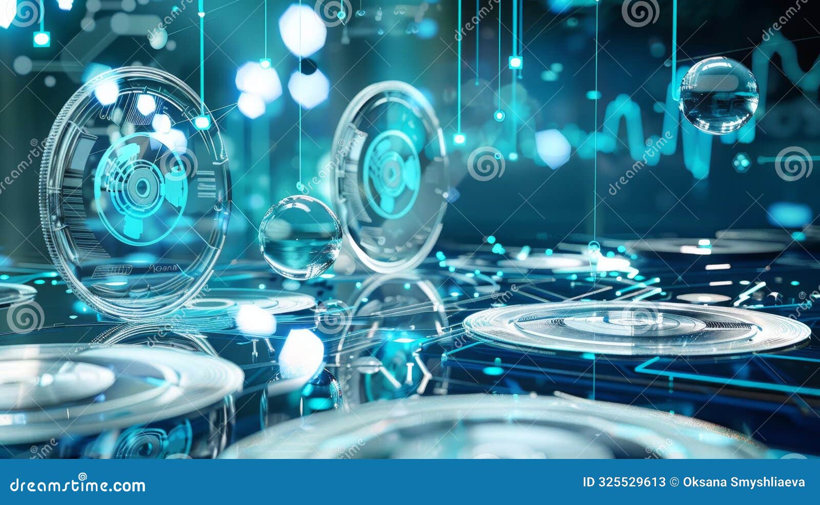 Futuristic Technology Concept with Glowing Circuits and Spheres Stock ...