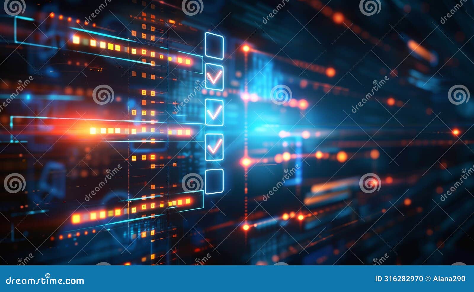 Futuristic Technology Concept. Technological Interface with Checked ...