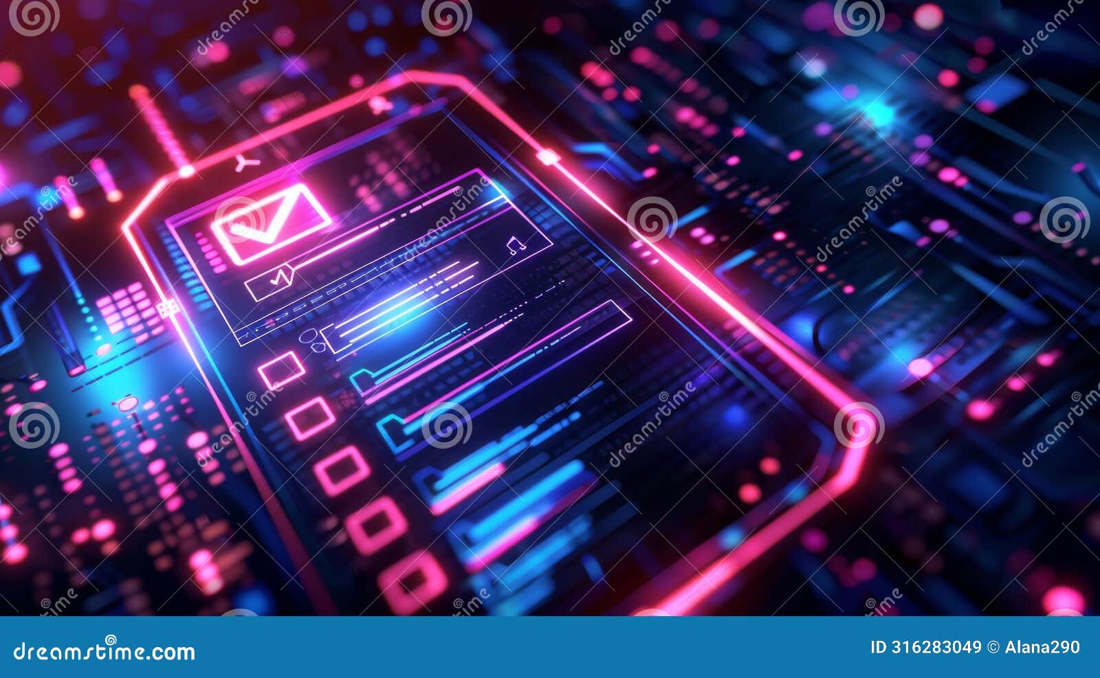 Futuristic Technology Concept. Technological Interface with Checked ...