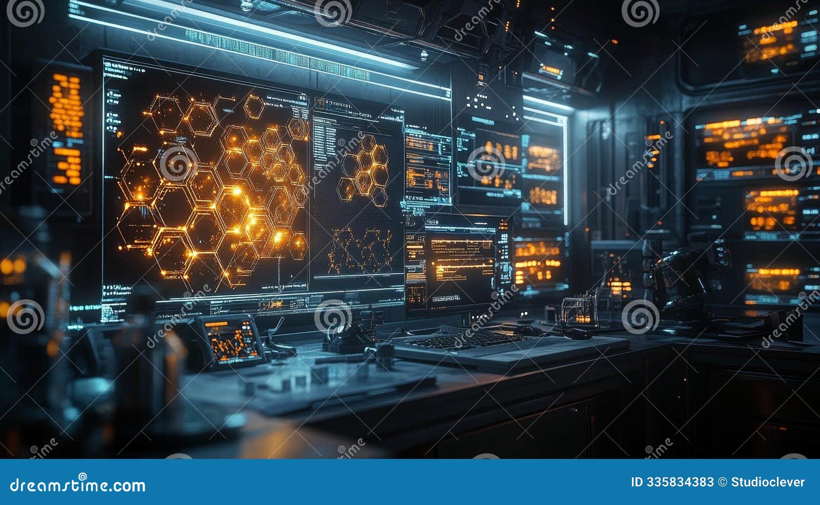 Futuristic Technology Control Room with Digital Screens Generative AI ...