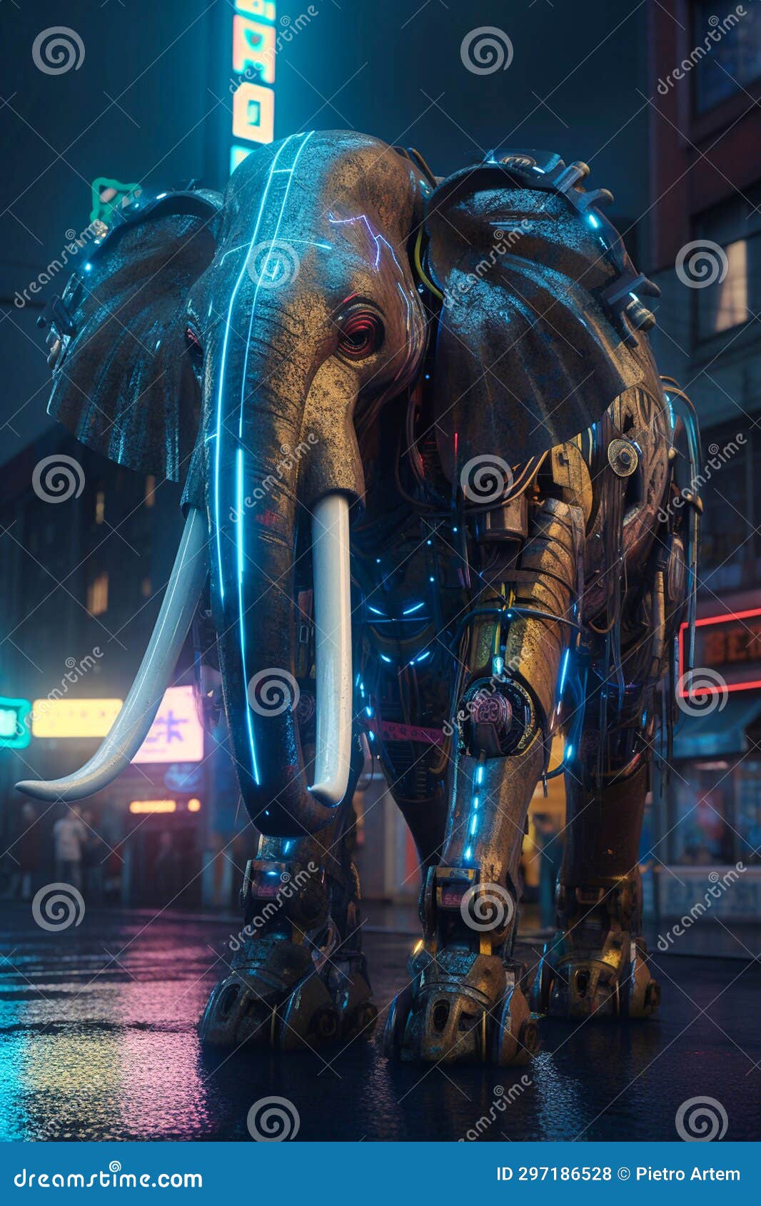 Futuristic Technology Cyberpunk Elephant Neon Stock Photo - Image of ...