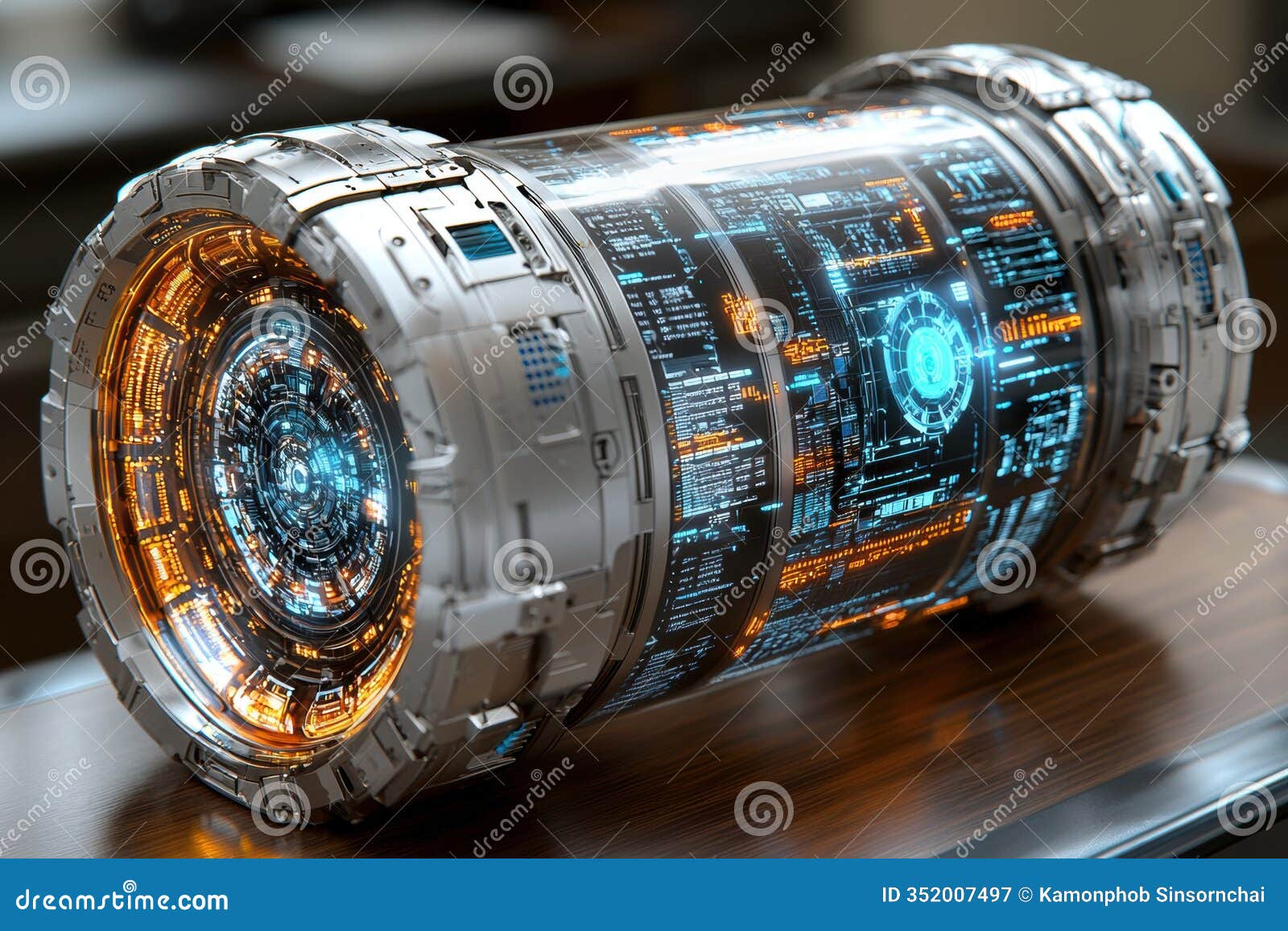 Futuristic Technology Cylinder With Digital Interface Sci Fi Device ...