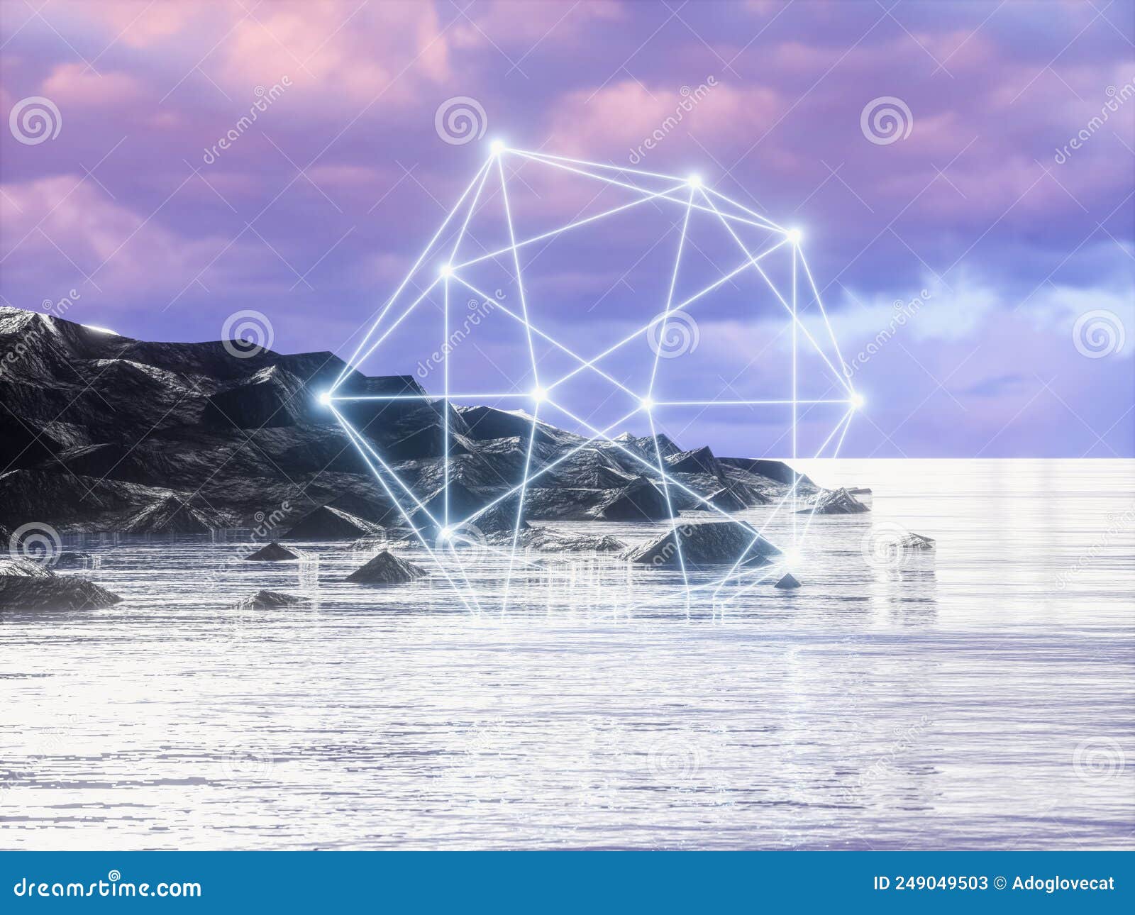 Futuristic Technology 3d Landscape Background with Geometric Wireframe ...