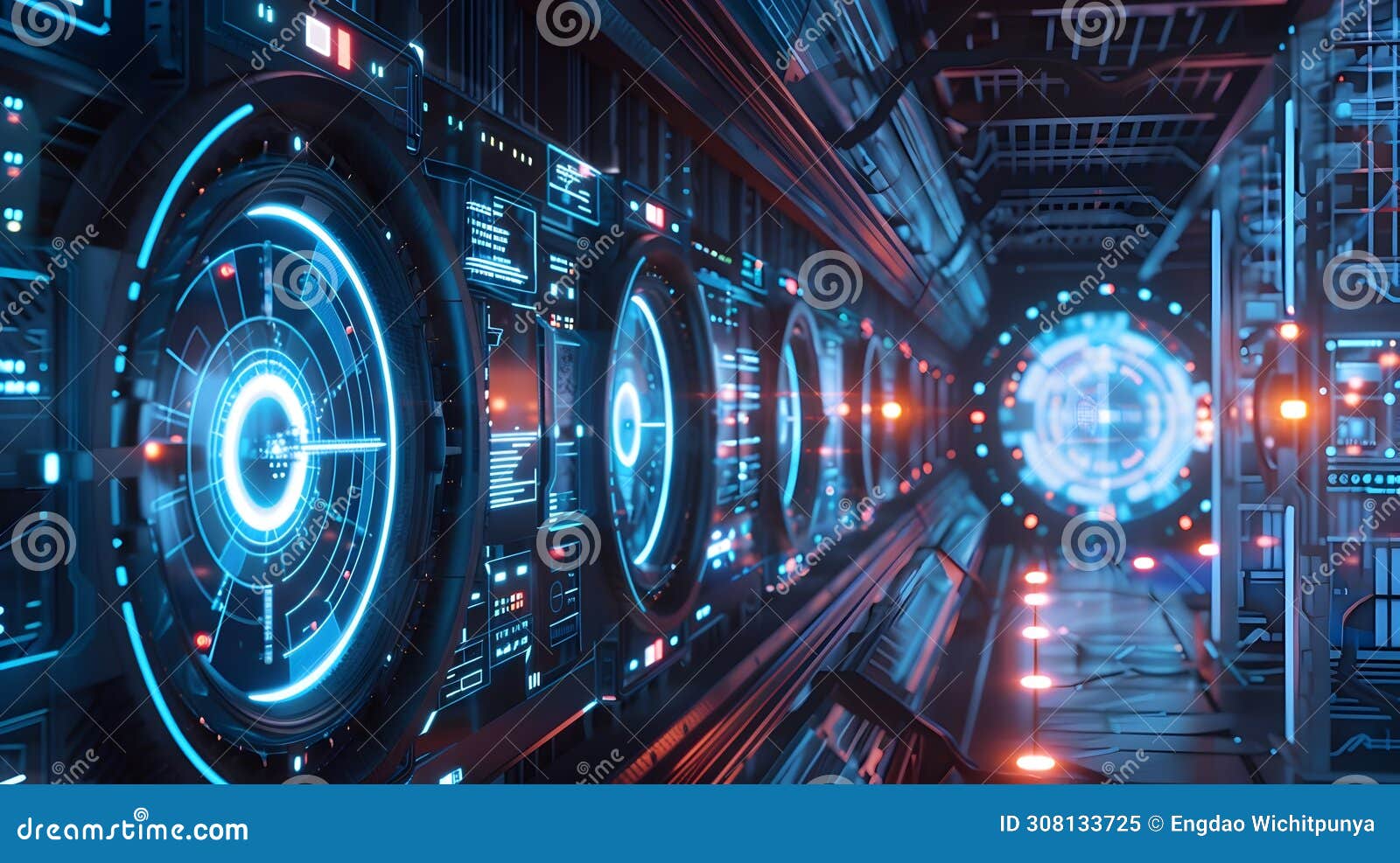 Futuristic Technology in a High-Tech Corridor Stock Illustration ...