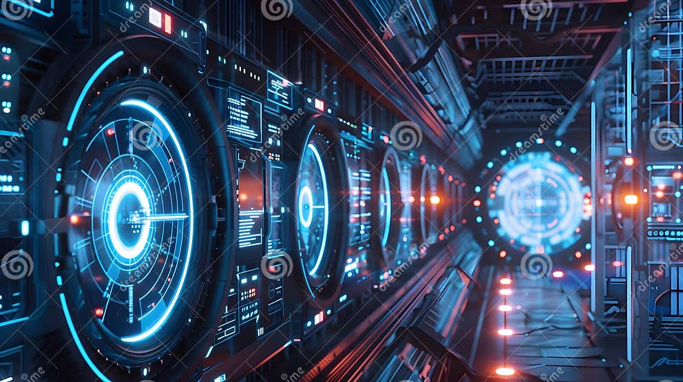 Futuristic Technology in a High-Tech Corridor Stock Illustration ...