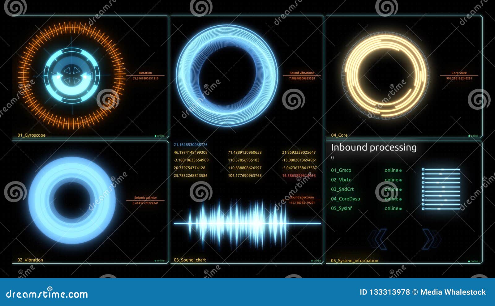 Futuristic Technology Interface Computer Data Screen. Various Animated ...